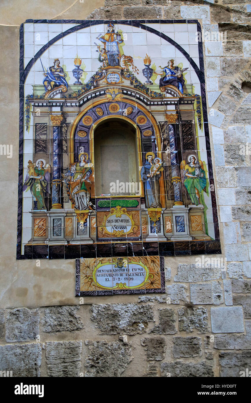 Historic religious ceramic tiles church wall, Iglesia de Santa Catalina ...