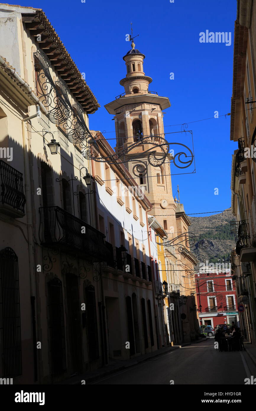 Historic church tower in village of Xalo or Jalon, Marina Alta ...
