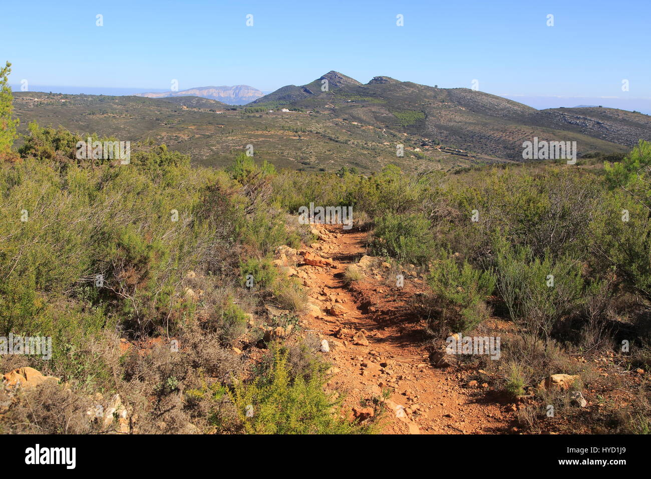 Footpath through upland mountain landscape near Xalo or Jalon, Marina ...