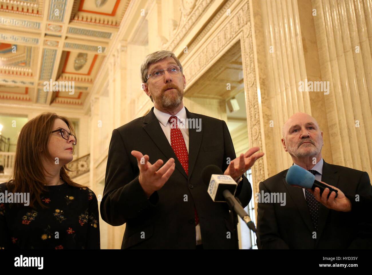 Sinn Fein's Caoimhe Archibald (left), John O'Dowd (centre) and Alex ...