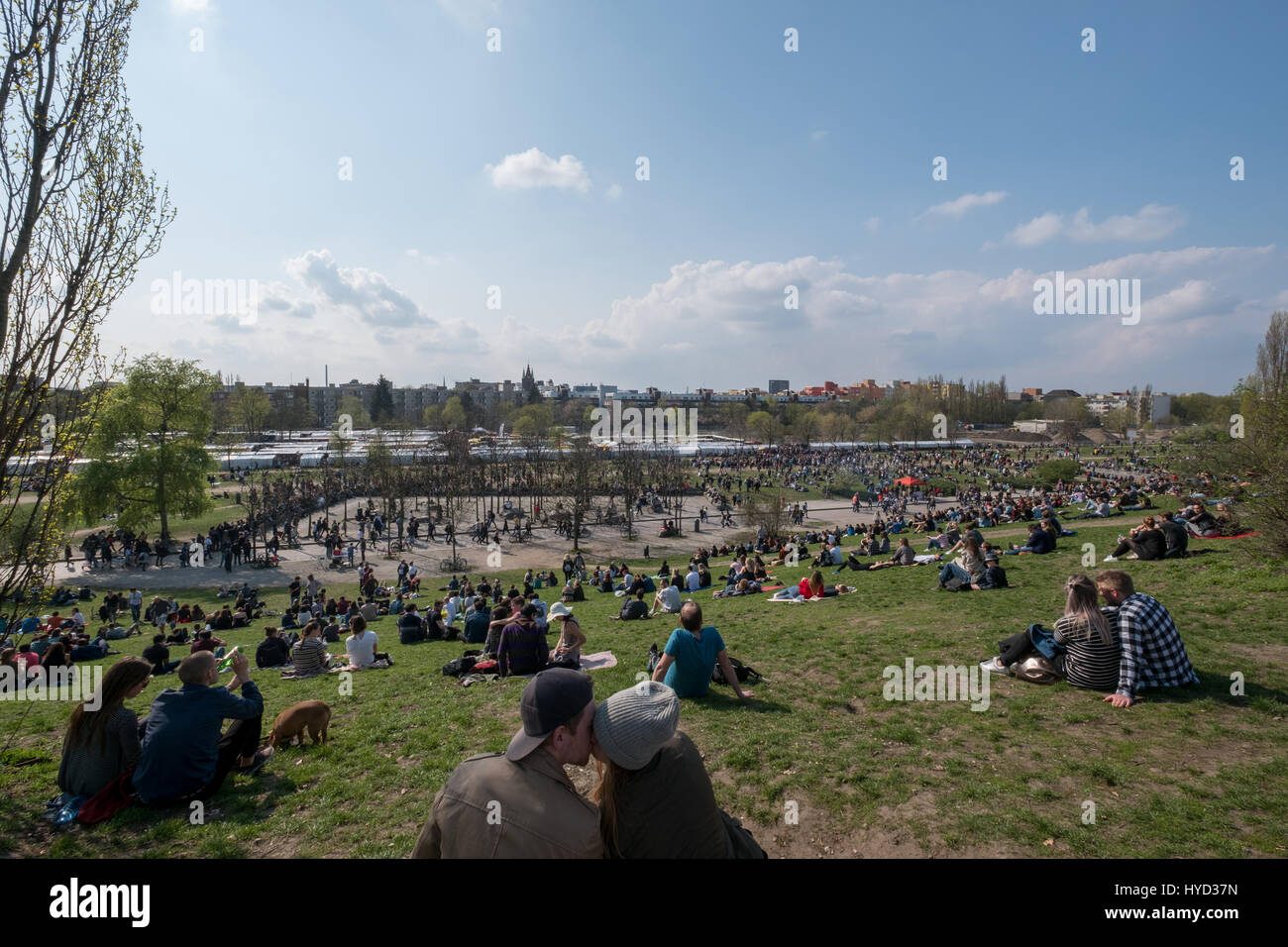 Berlin, Germany - april 02, 2017: People at park (Mauerpark) on a sunny ...