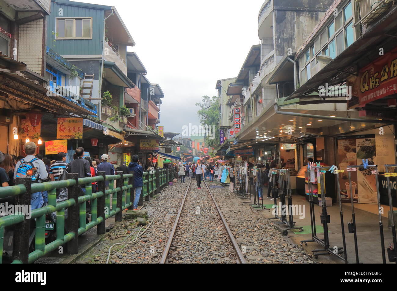 People visit Shifen town in Taipei Taiwan. Shifen is an old railroad ...