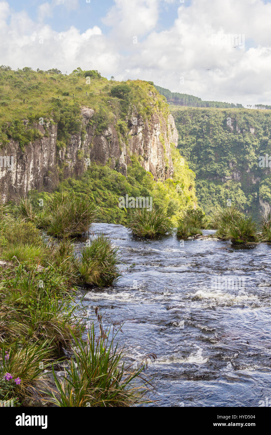Stream that ends in a canyon waterfall in Cambara do Sul, Rio Grande do ...