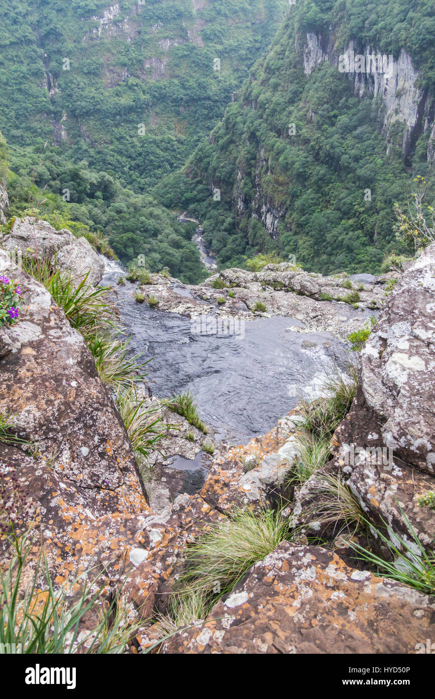 Stream that ends in a canyon waterfall in Cambara do Sul, Rio Grande do ...