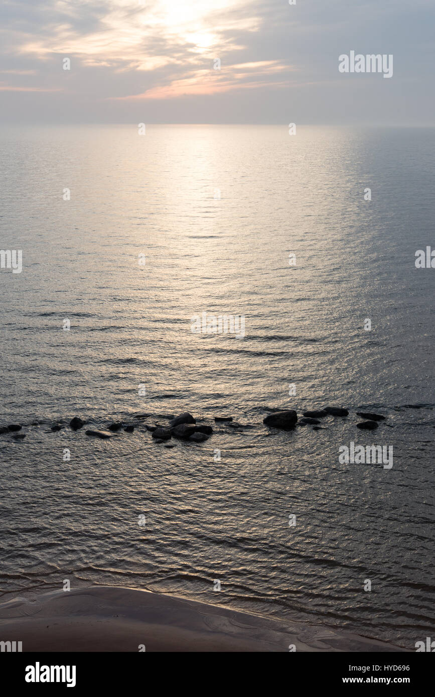 aerial view to the Shoreline of Baltic sea beach with rocks and sand ...