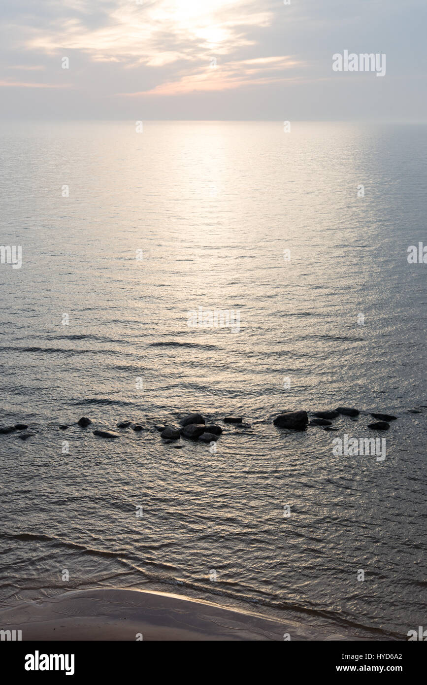 aerial view to the Shoreline of Baltic sea beach with rocks and sand ...