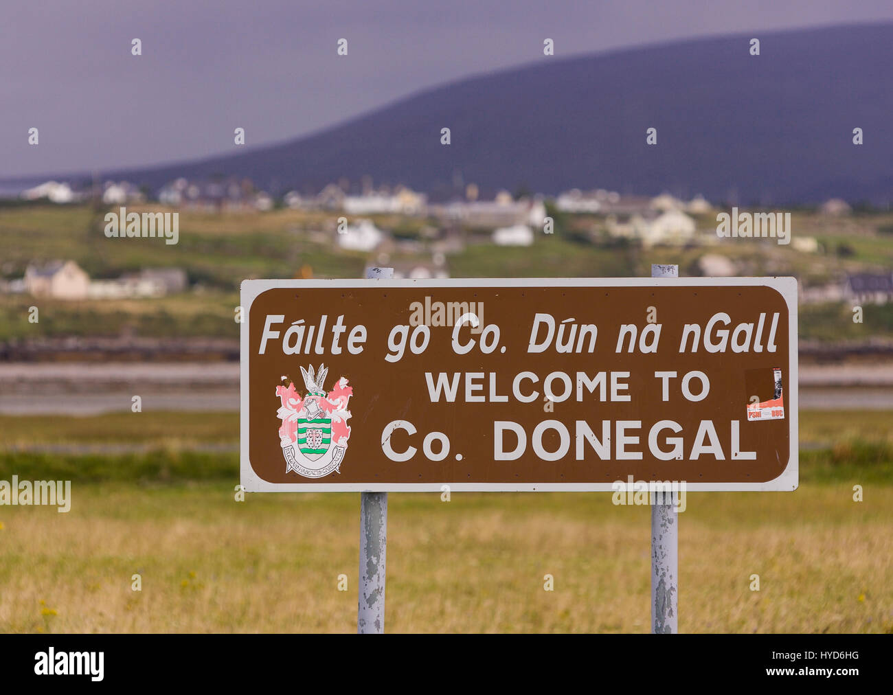 DONEGAL, IRELAND - Welcome sign for County Donegal, bilingual in gaelic ...