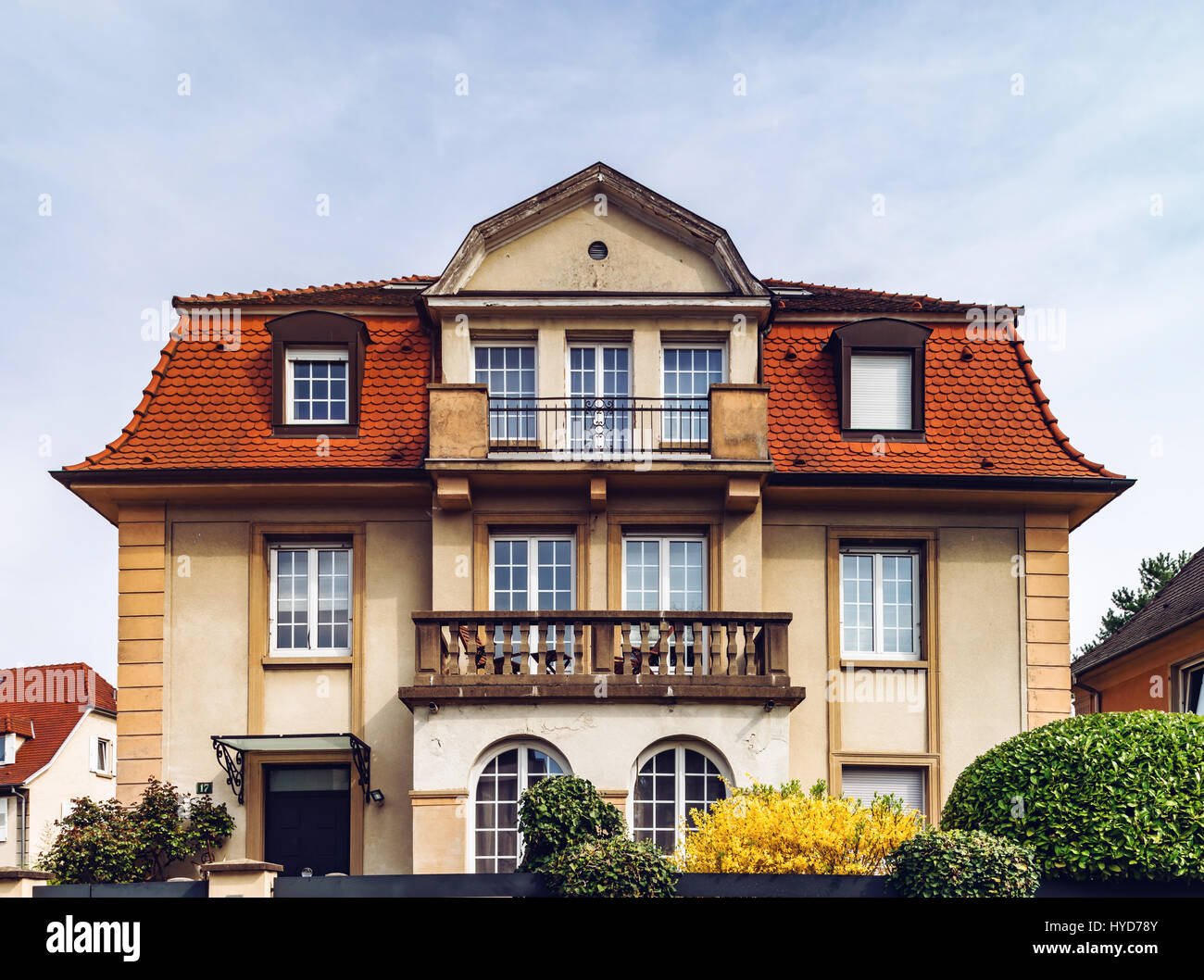 Classic french house in residential district of Strasbourg, blossom ...