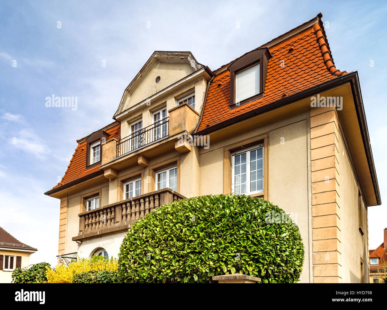 Classic french house in residential district of Strasbourg, blossom ...