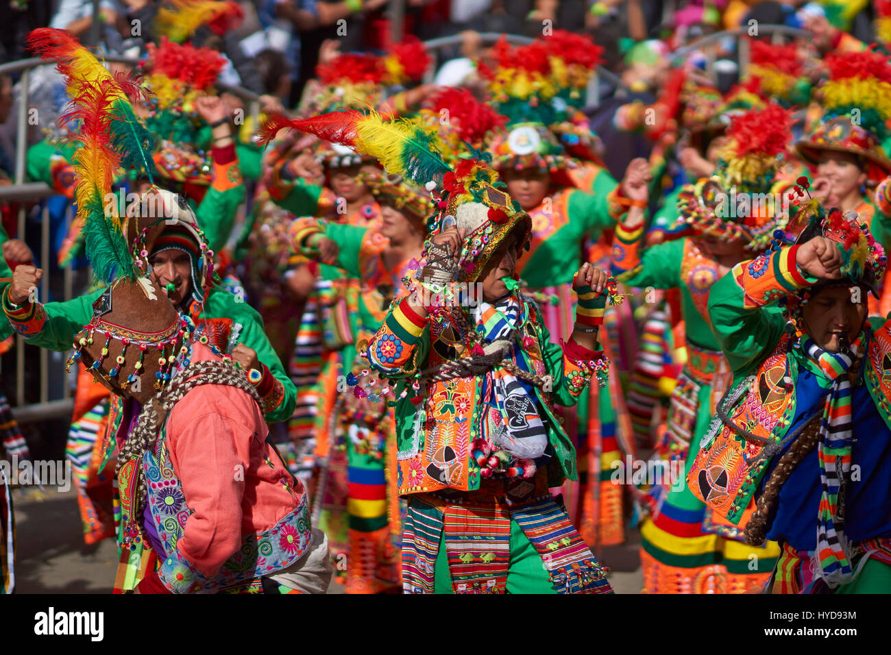 Tinkus dancers in colourful costumes at the annual Oruro Carnival. The ...