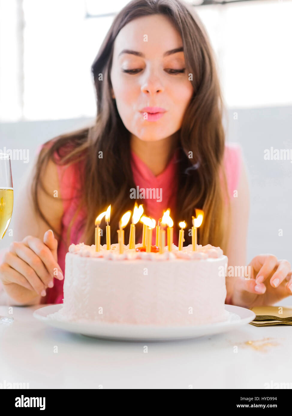 Portrait of woman at birthday party Stock Photo - Alamy