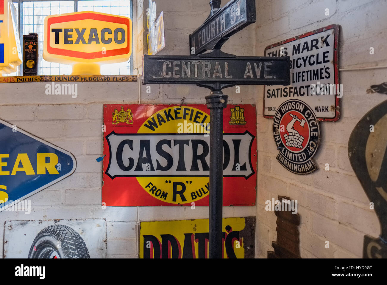 Old Motoring Signs in the Motor Museum at Bourton-on-the-Water Stock ...