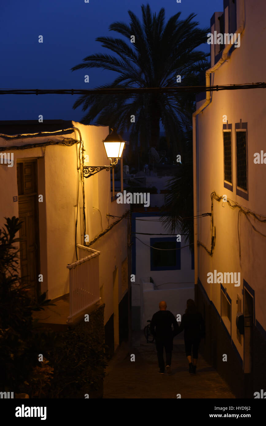 Ordinary street light on during the night in Spanish streets Stock ...
