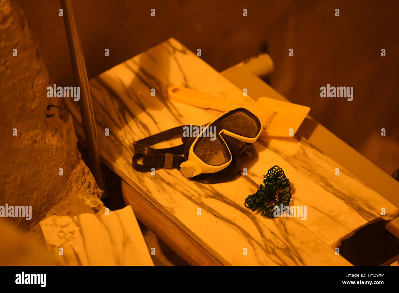 Diving goggles placed on a bench for tomorrow Stock Photo - Alamy
