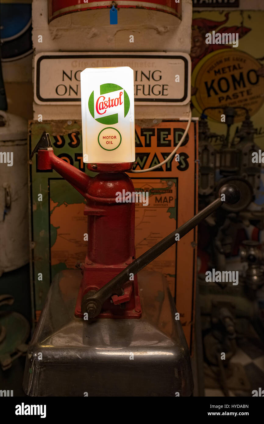 Old Castrol Oil Pump in the Motor Museum at Bourton-on-the-Water Stock ...