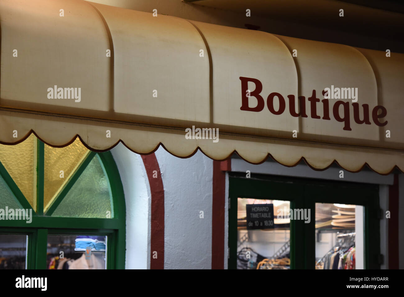 Boutique text decoration on a small shop Stock Photo - Alamy