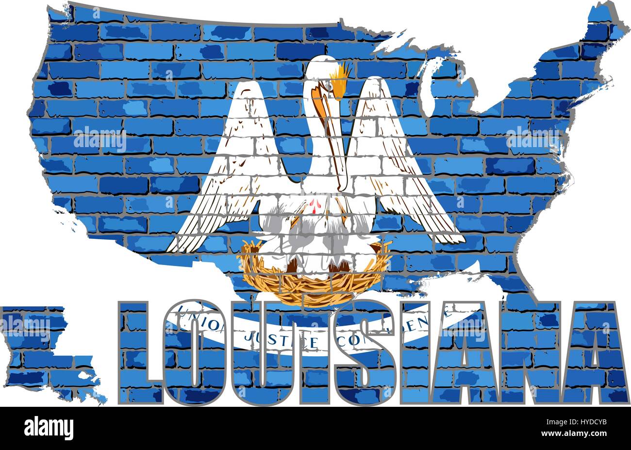 Louisiana on a brick wall - Illustration, Font with the Louisiana flag ...