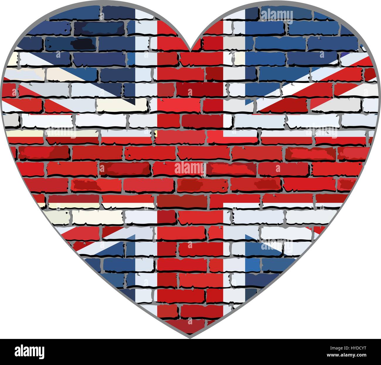 Great Britain flag on a brick wall in heart shape - Illustration, Flag ...