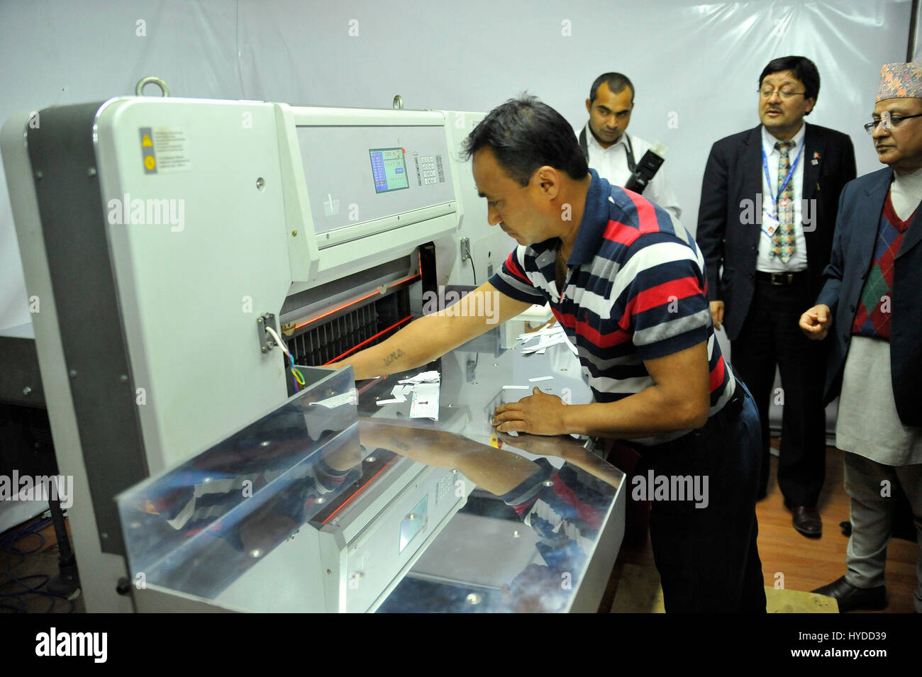 Kathmandu, Nepal. 03rd Apr, 2017. Election Commissioners observing the ...