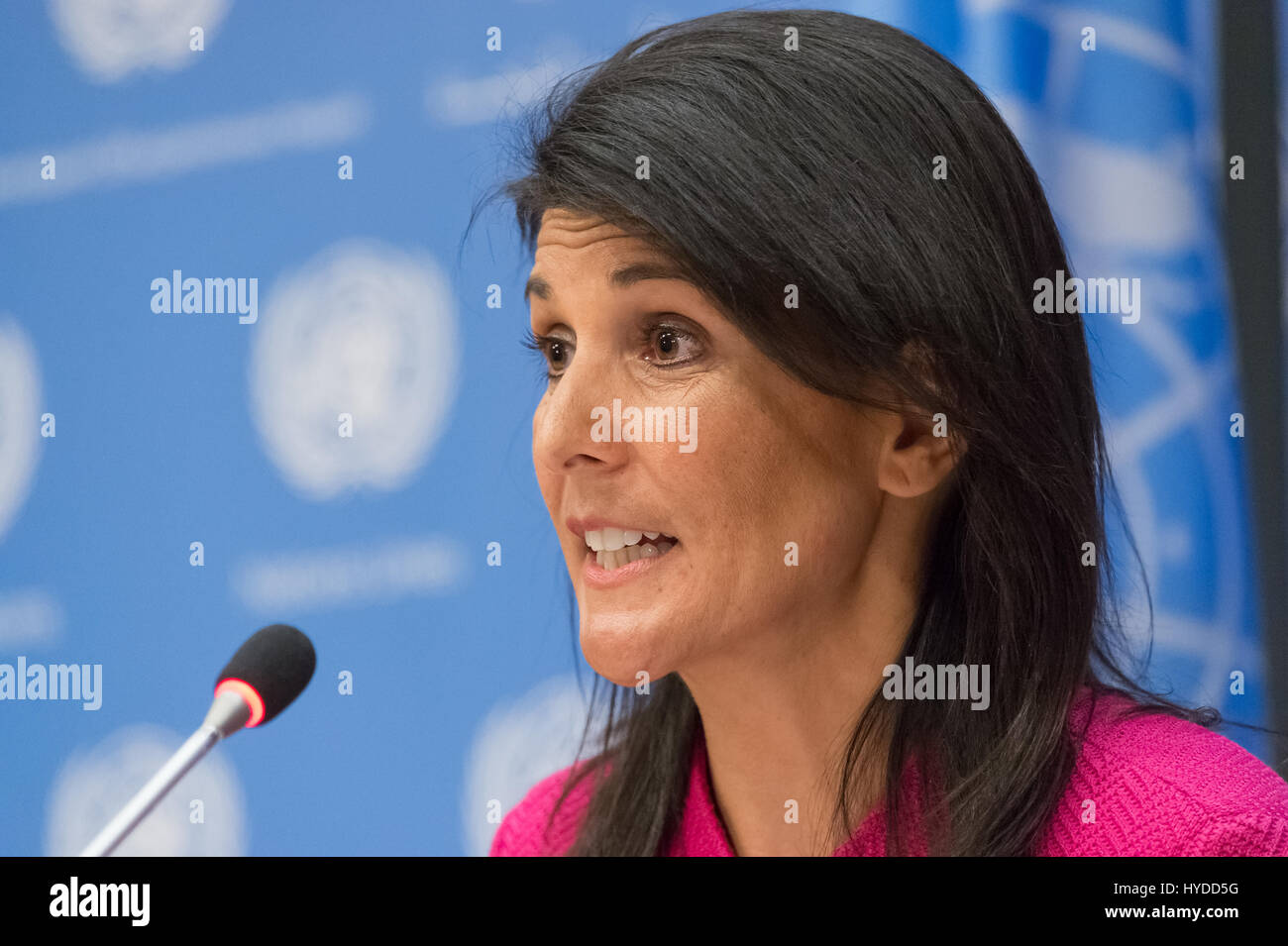 New York, USA. 03rd Apr, 2017. Ambassador Nikki Haley is seen in the UN ...