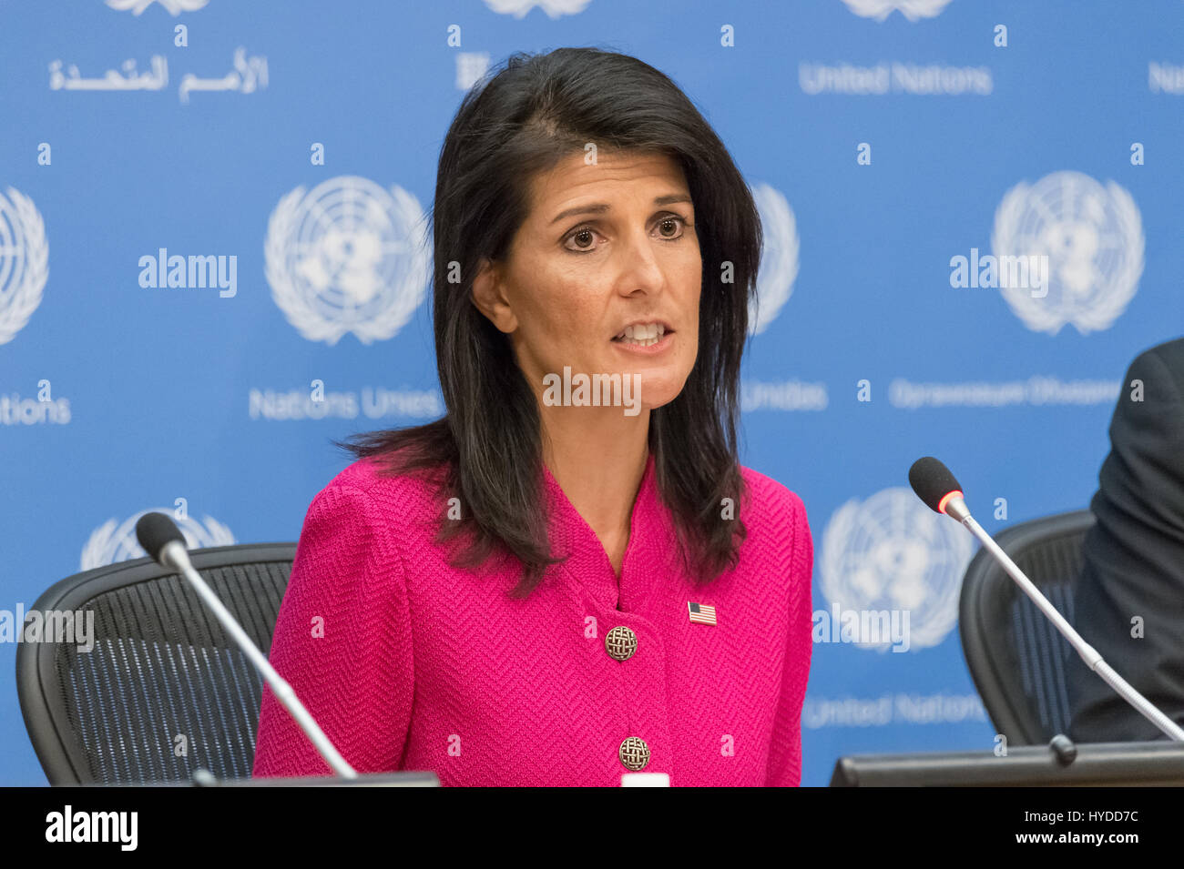 New York, USA. 03rd Apr, 2017. Ambassador Nikki Haley is seen in the UN ...