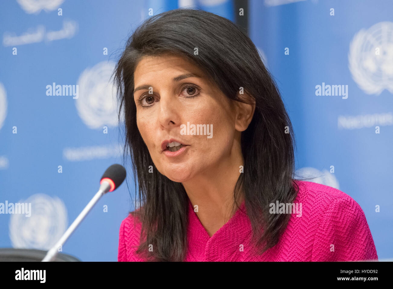 New York, USA. 03rd Apr, 2017. Ambassador Nikki Haley is seen in the UN ...