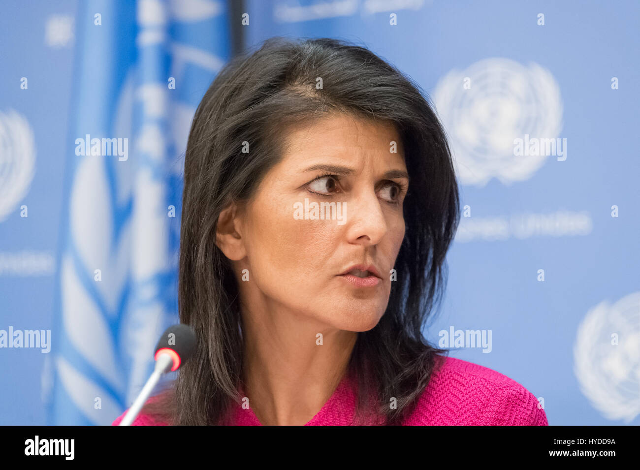 New York, USA. 03rd Apr, 2017. Ambassador Nikki Haley is seen in the UN ...
