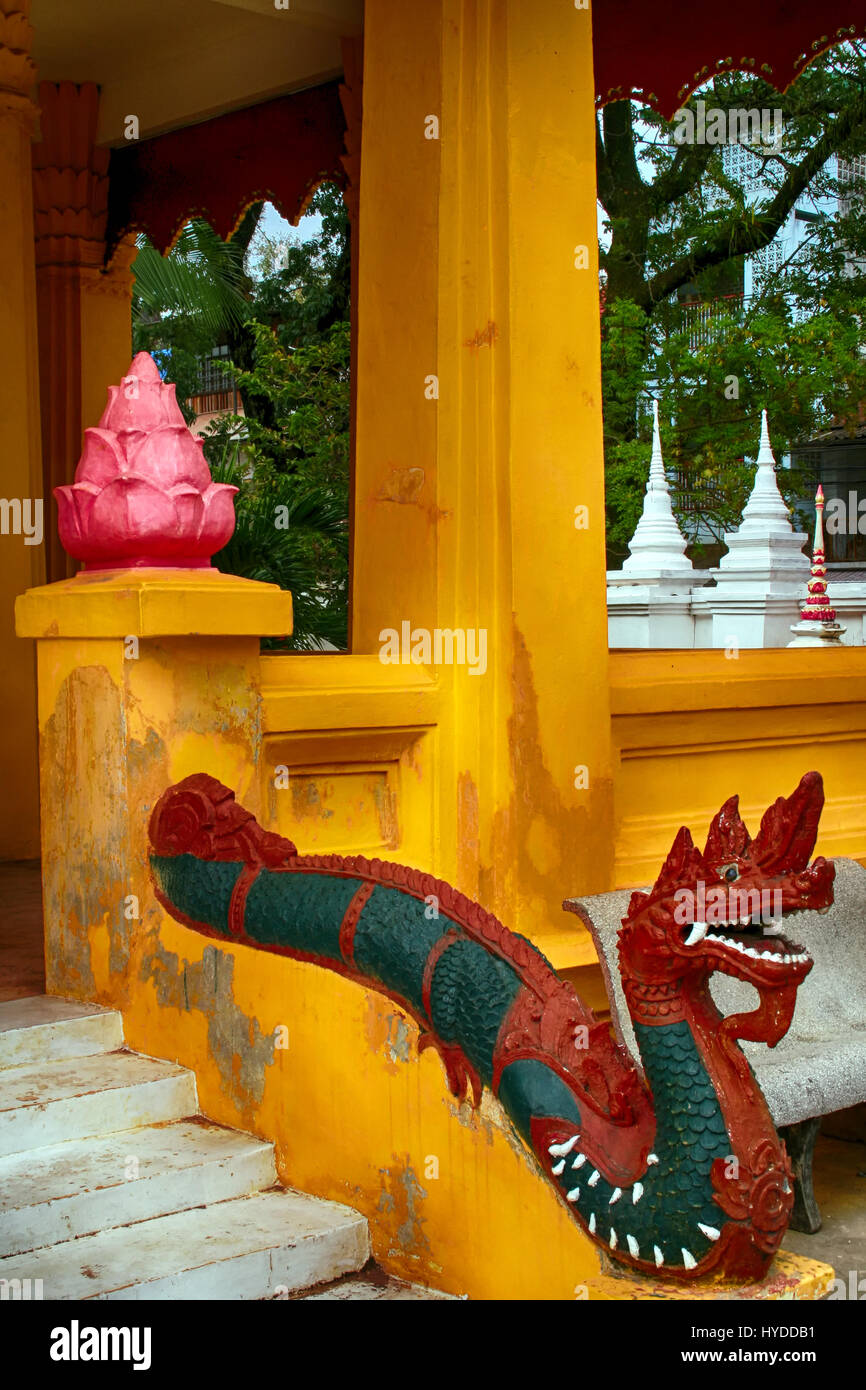 Dragon descending steps at Buddhist temple in Laos Stock Photo - Alamy