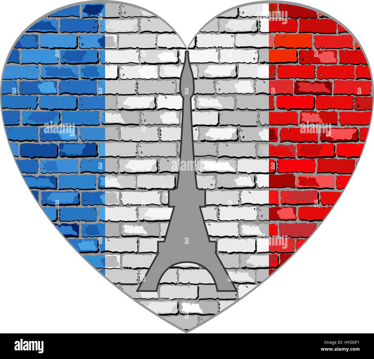 Flag of France on a brick wall in heart shape - Illustration, French ...