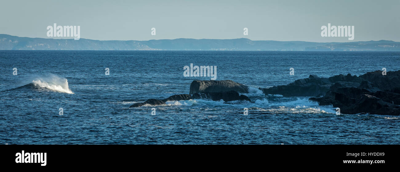 Stormy waves hit sand banks in the Atlantic Ocean off Adam's Cove in ...