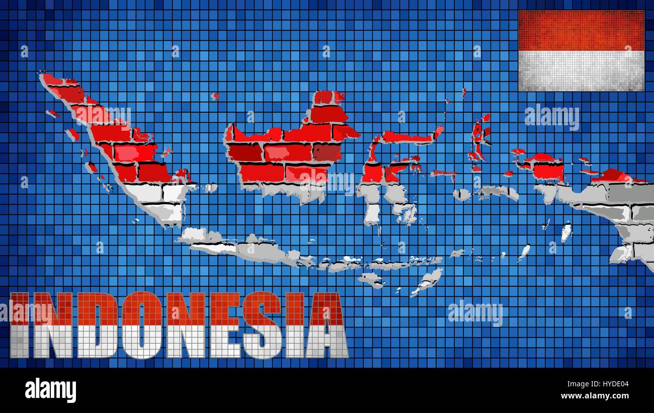 Indonesia map on a brick wall - Illustration, Grunge map and flag of ...