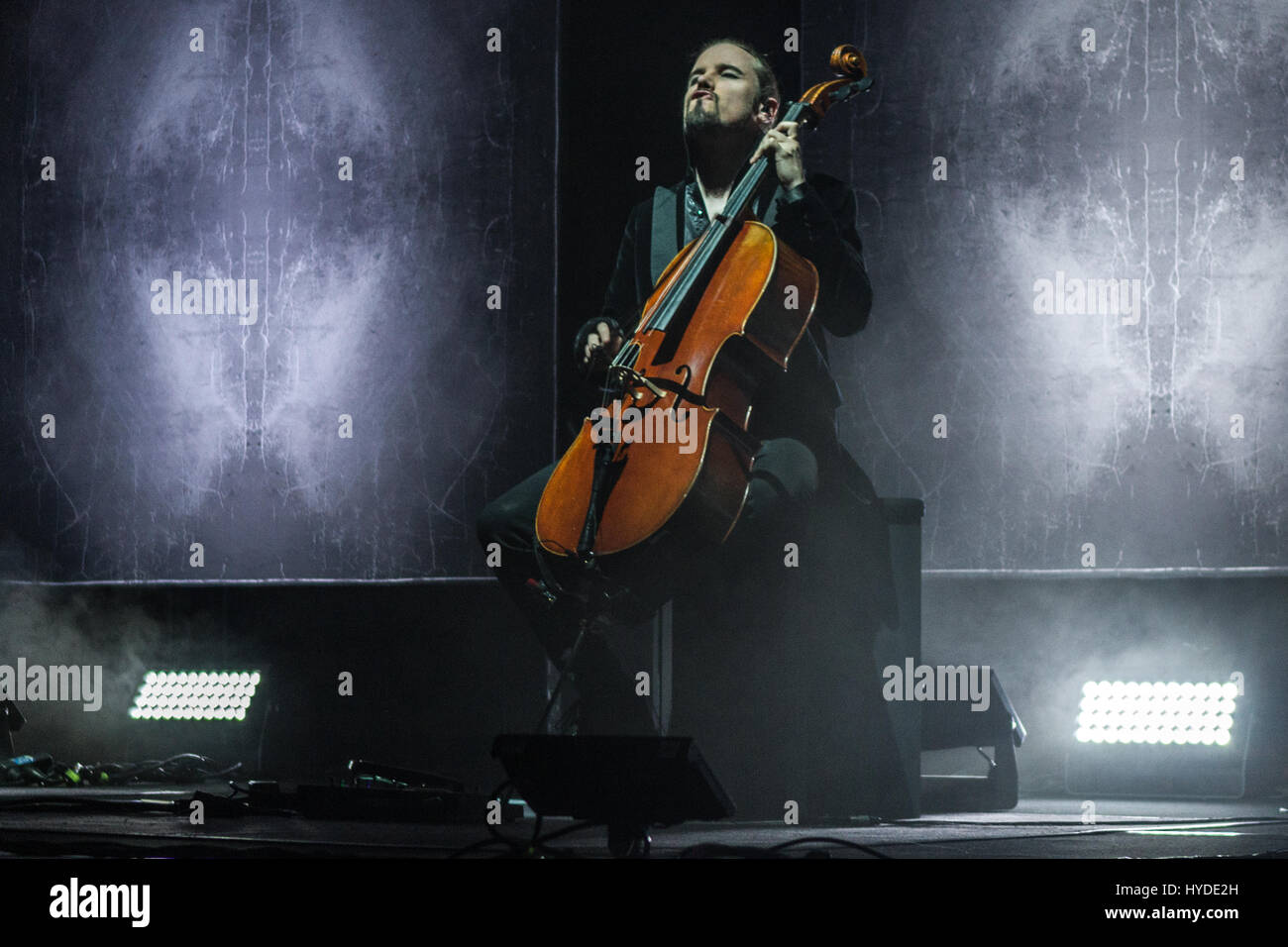 Finnish band Apocalyptica playing Metallica songs live in concert hall ...