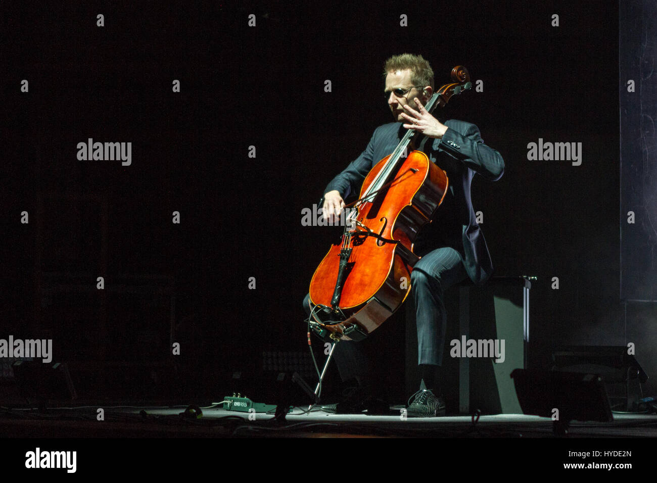 Finnish band Apocalyptica playing Metallica songs live in concert hall ...