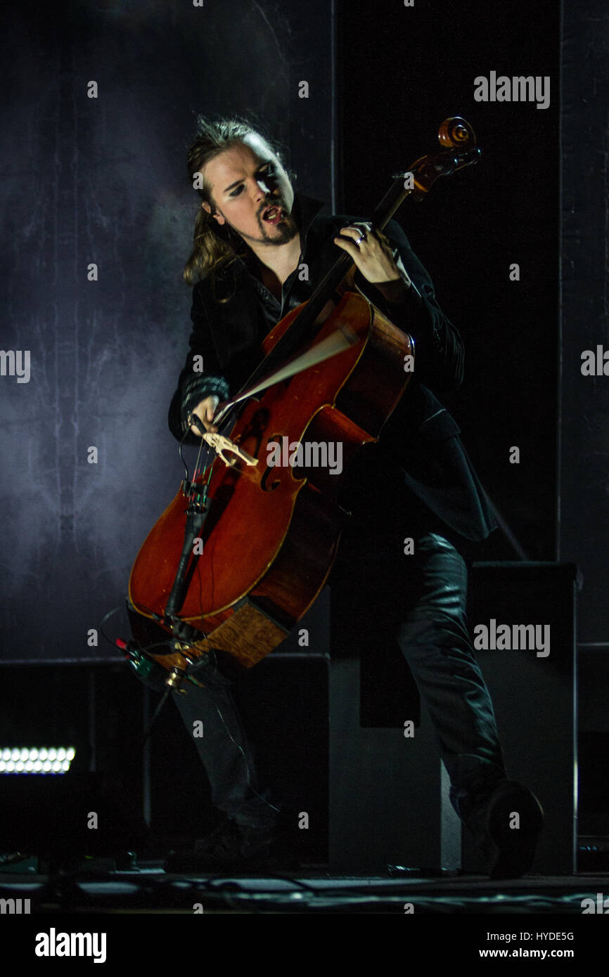 Finnish band Apocalyptica playing Metallica songs live in concert hall ...