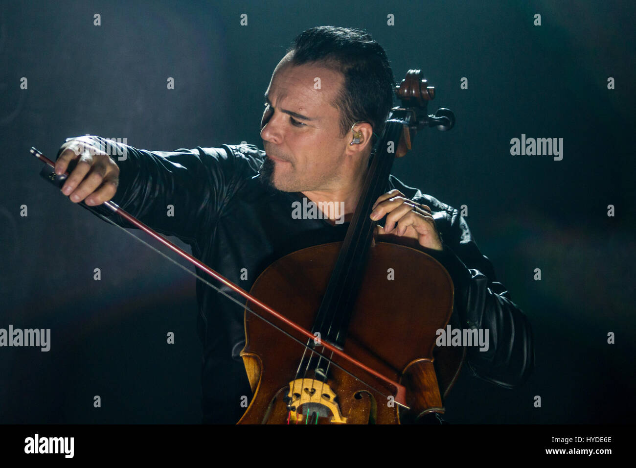 Finnish band Apocalyptica playing Metallica songs live in concert hall ...