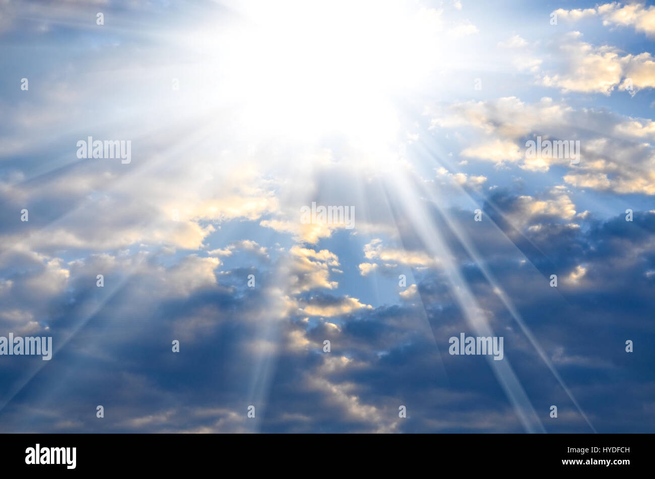 beautiful blue sky with bright sun light from heaven Stock Photo - Alamy