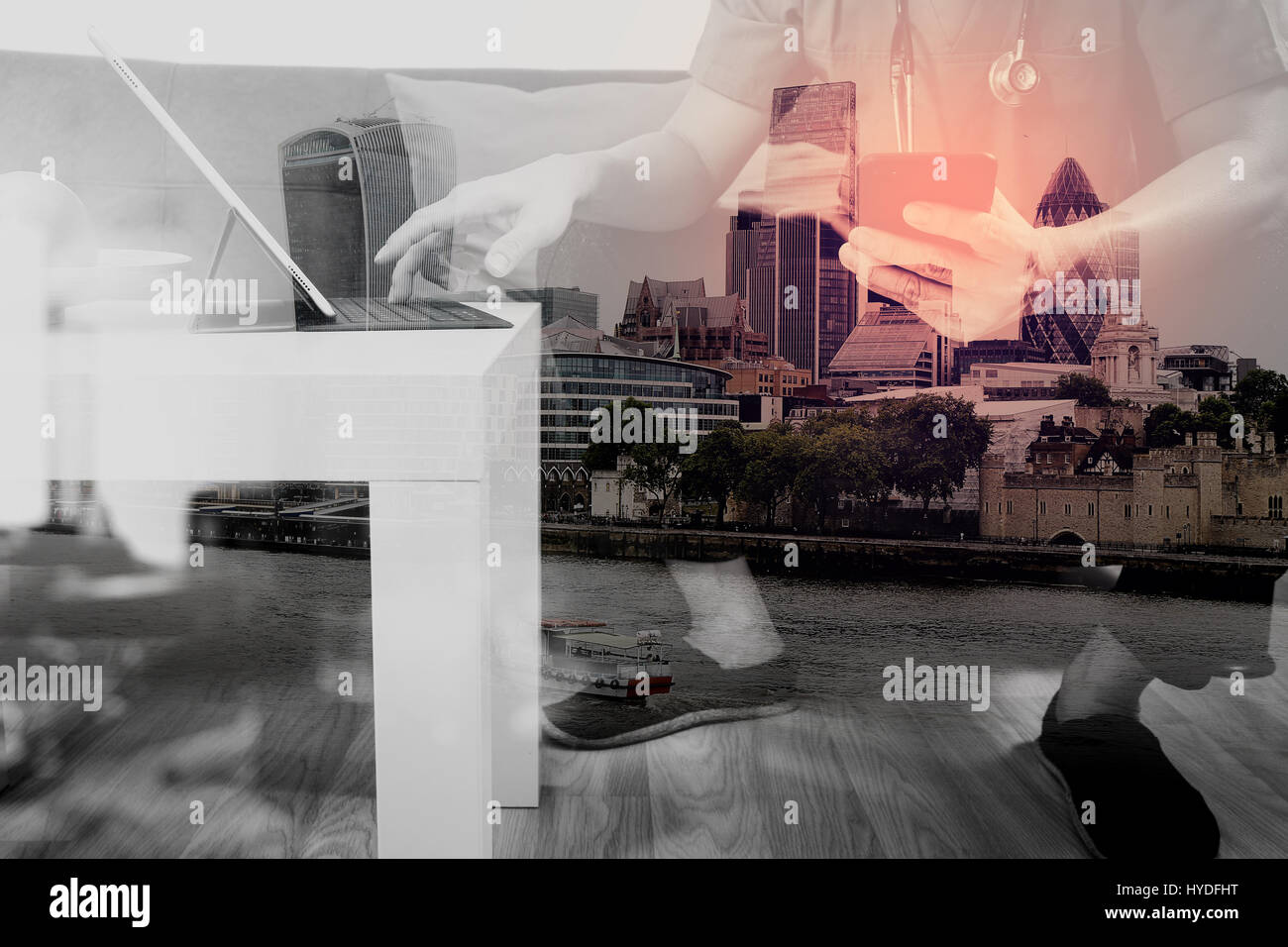 Double exposure medical doctor hand hi-res stock photography and images ...