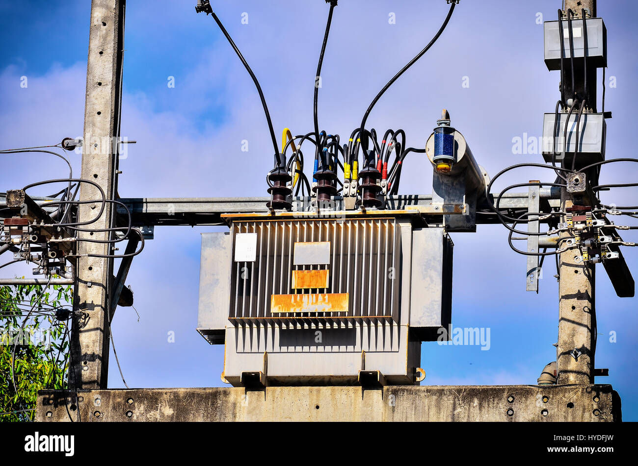 High voltage transformer on high power station Stock Photo - Alamy