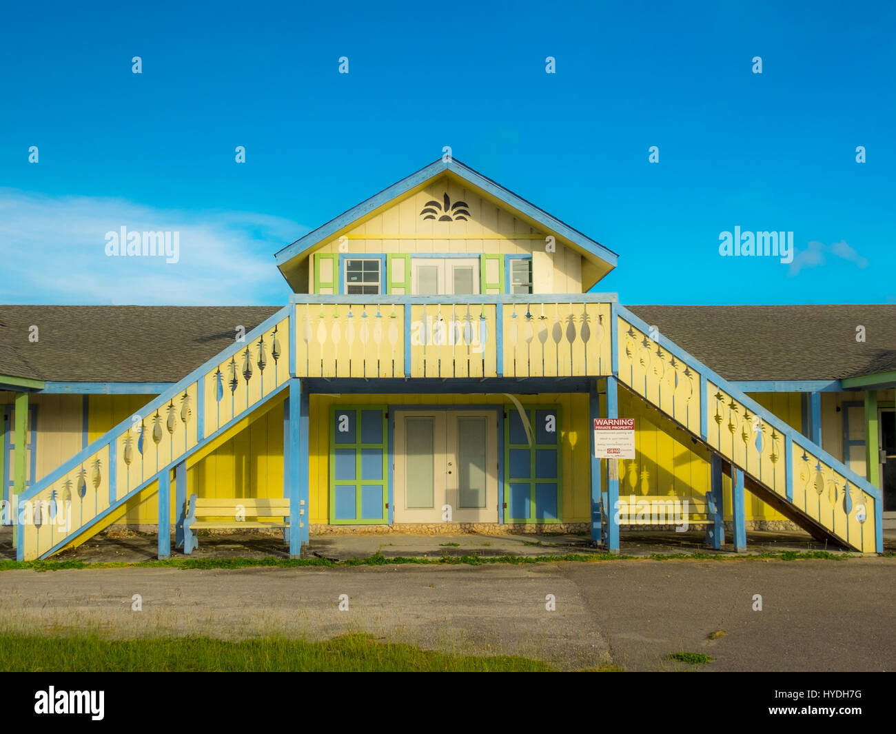 Grand Cayman, Cayman Islands, Nov 2016, vacant two-story colorful ...