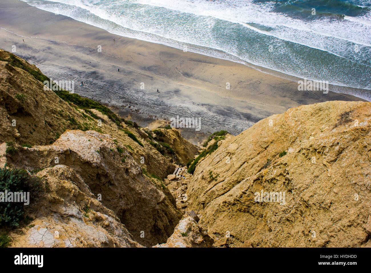Beach shot from cliff above with ocean Stock Photo - Alamy