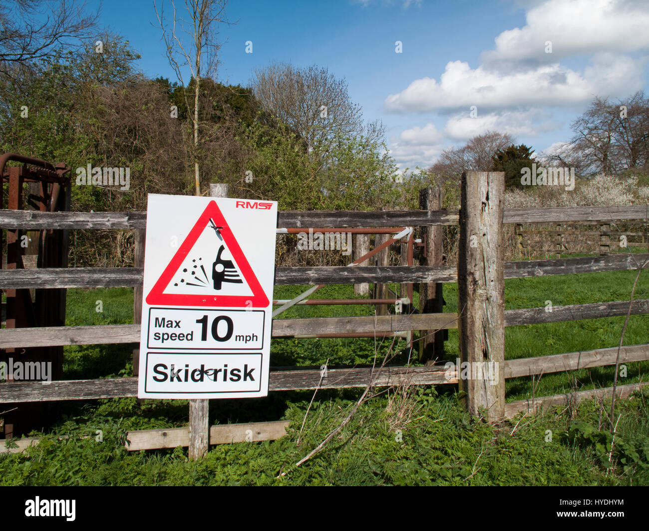 Warning risk of skidding 10 mph speed restriction sign erected after ...