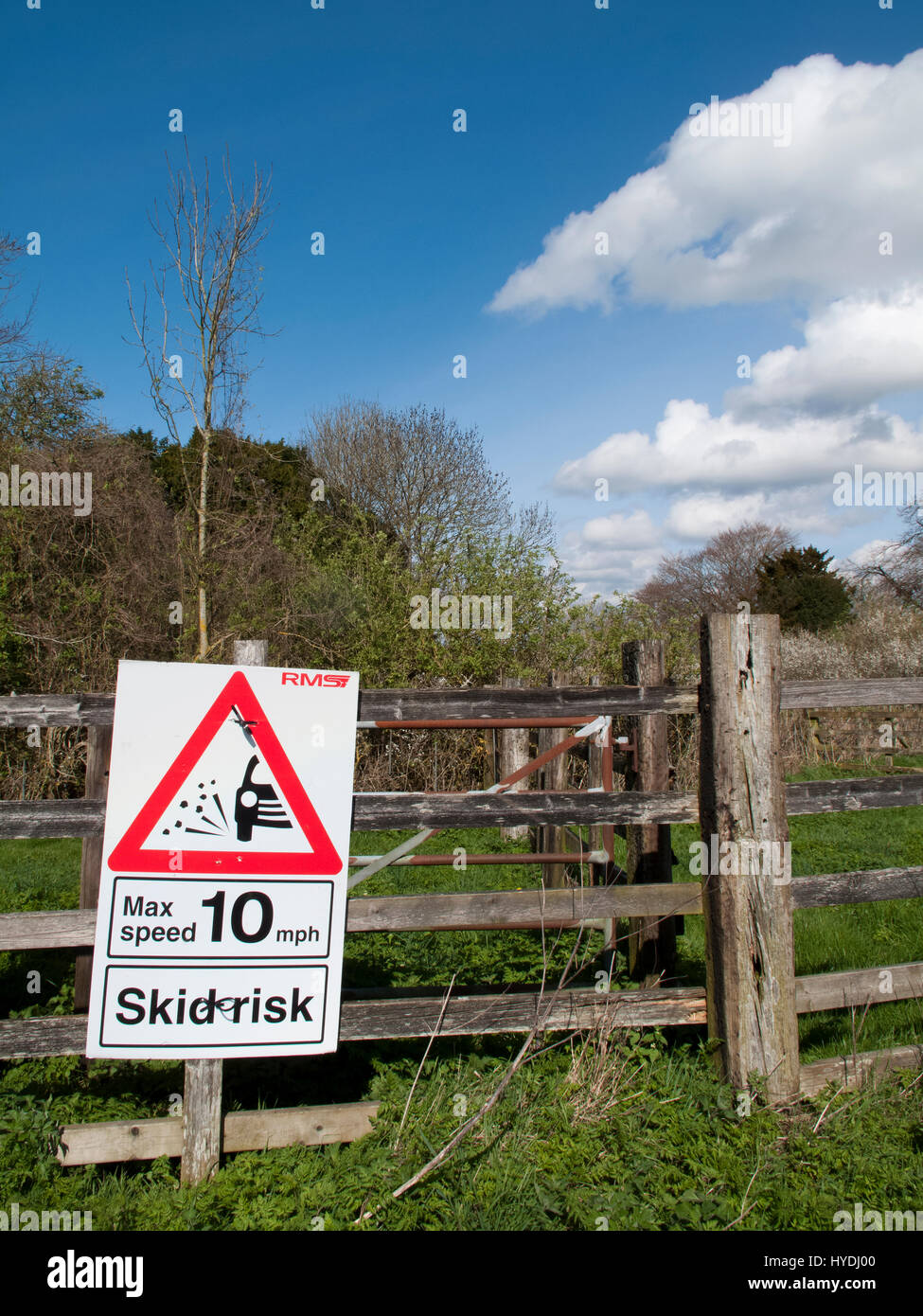 Warning risk of skidding 10 mph speed restriction sign erected after ...