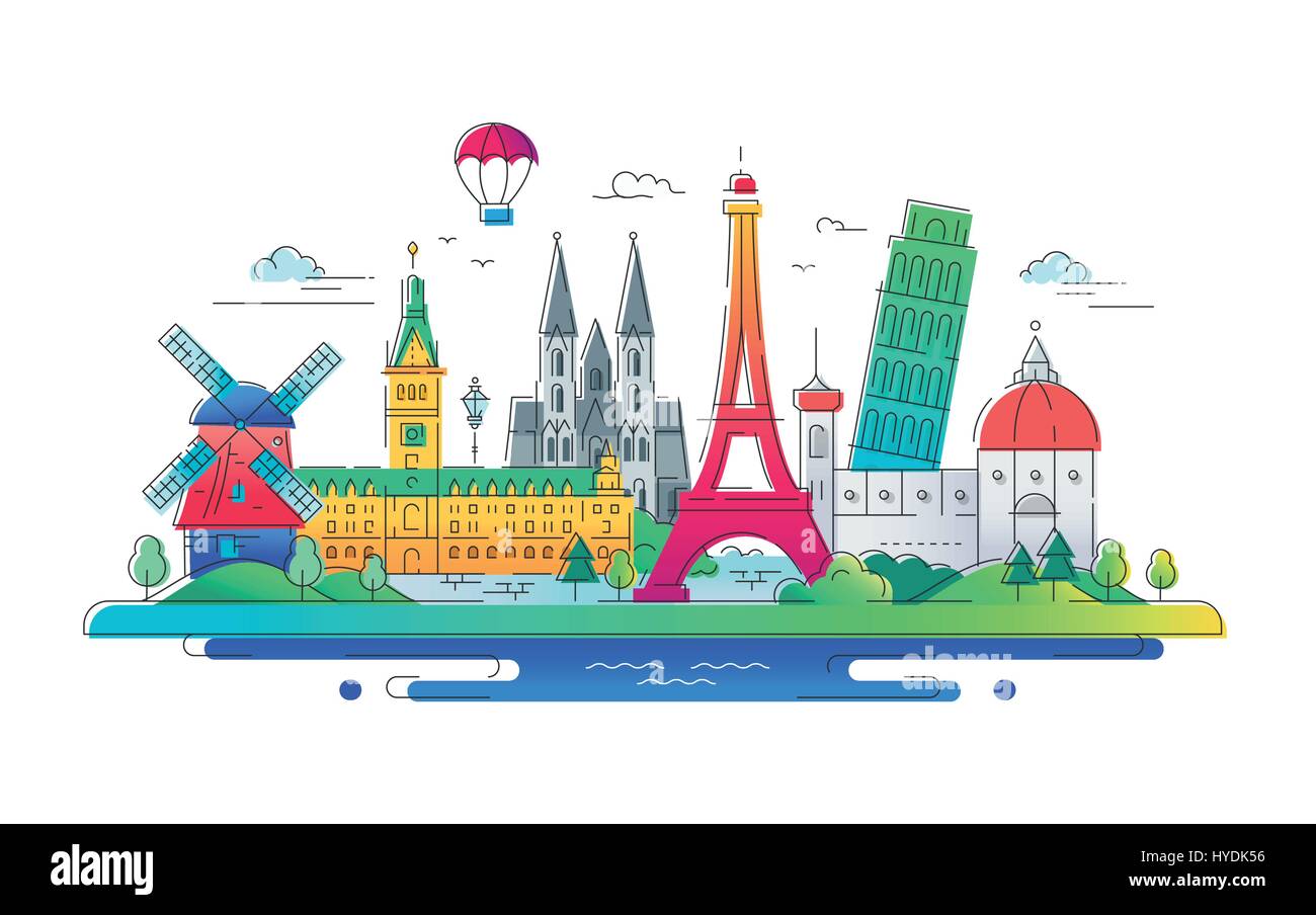European countries - vector line travel illustration Stock Vector Image ...