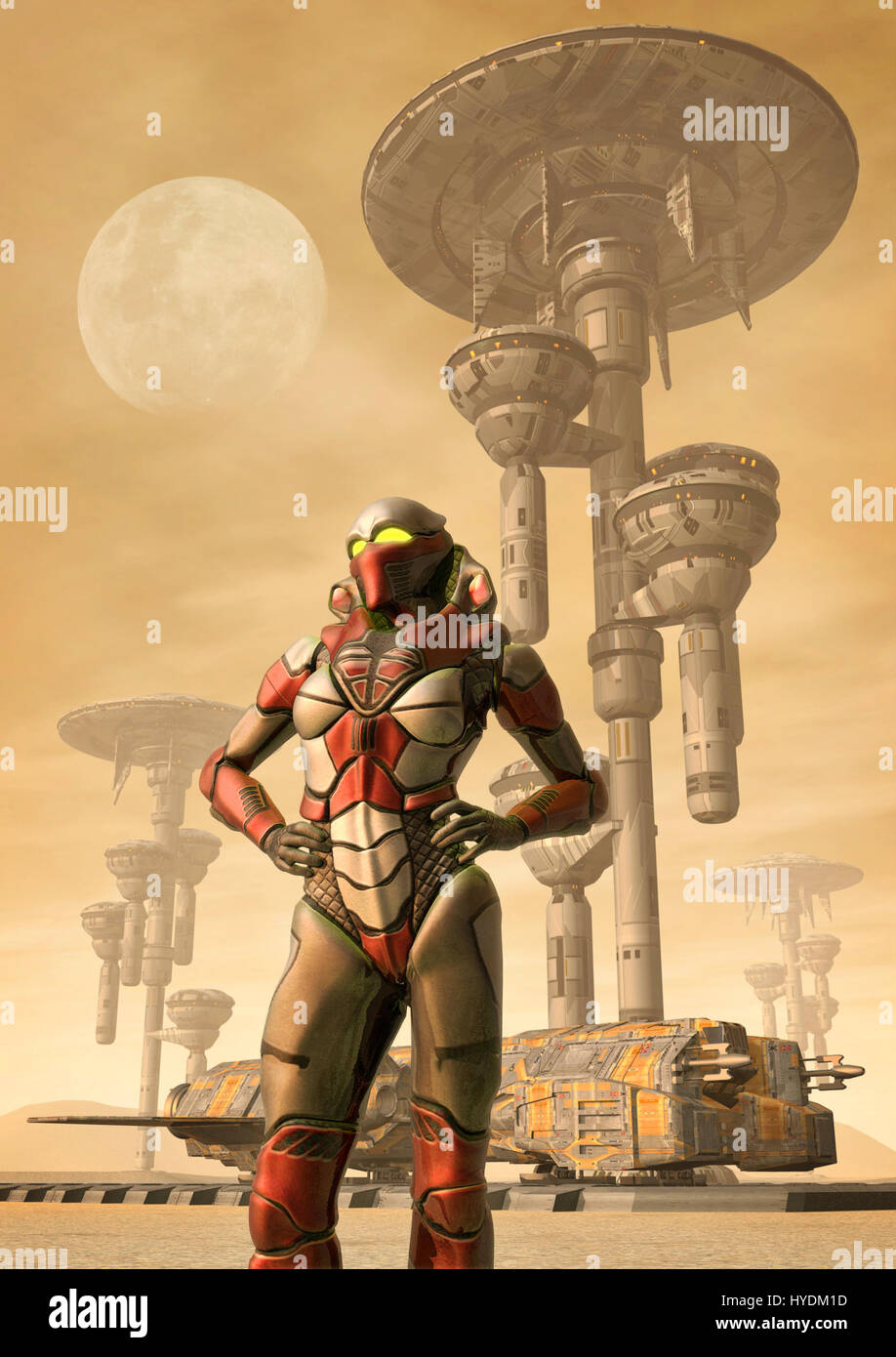 space pilot girl 3D render science fiction illustration Stock Photo - Alamy