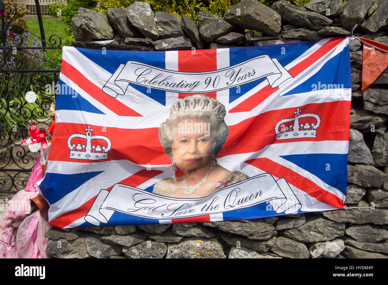 A Queens 90th Birthday Union Jack in Austwick, UK Stock Photo - Alamy