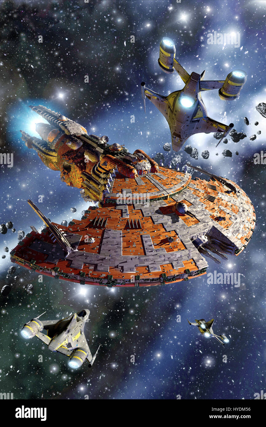 battle cruiser space war 3D render science fiction illustration Stock ...