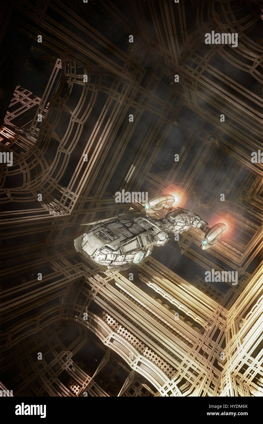 spaceship in alien environment 3D render science fiction illustration ...