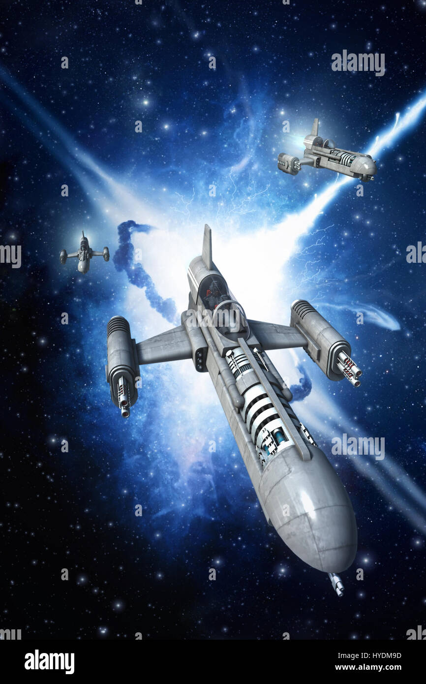 spaceship and supernova explosion 3D render science fiction ...
