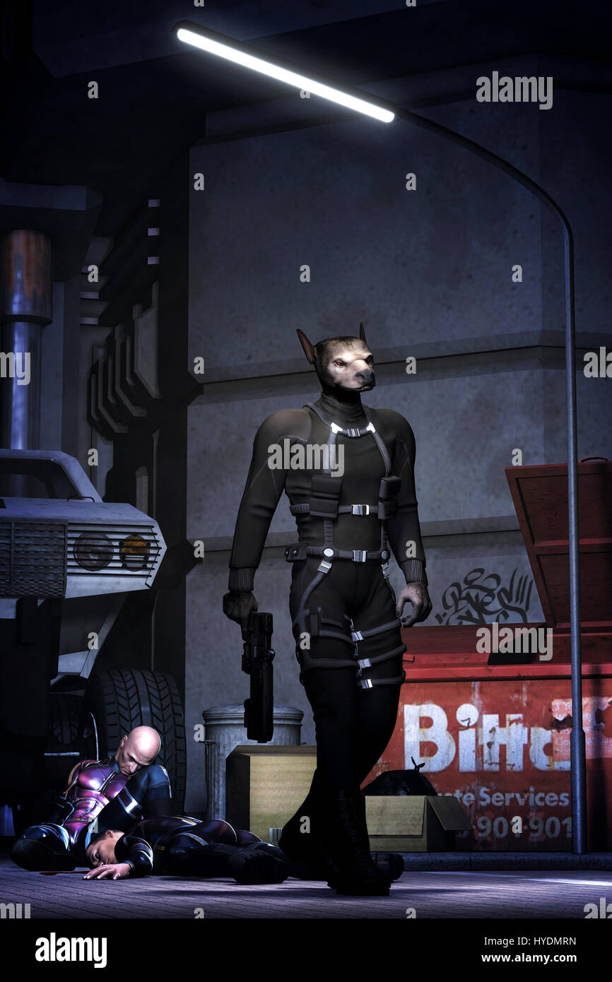 futuristic mutant dog killer 3D render science fiction illustration ...