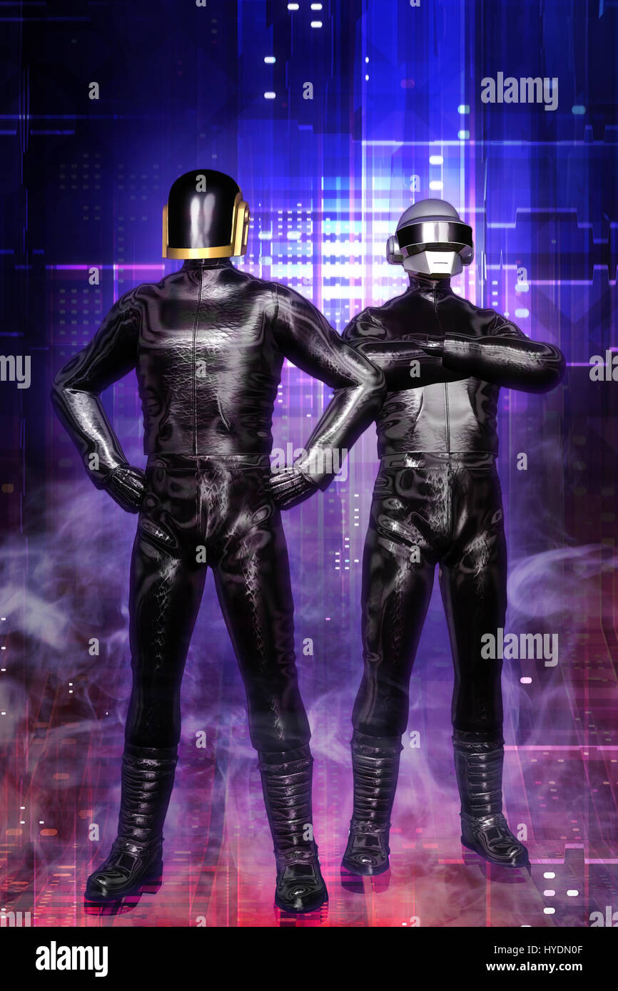 cyberpunk guys daft punk 3D render science fiction illustration Stock ...